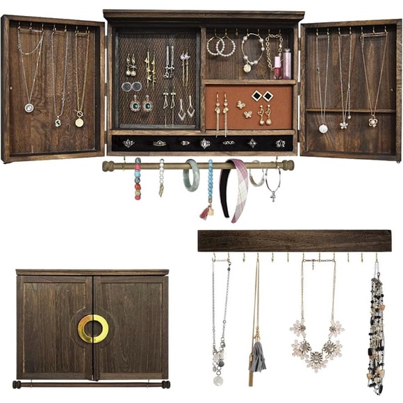 Storage & Organization | New Rustic Wall Mounted Wood Hanging Jewelry ...